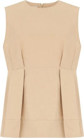 Vince Femme, Tops, Beige, Taille: 36 FR Pleated Sleeveless Blouse