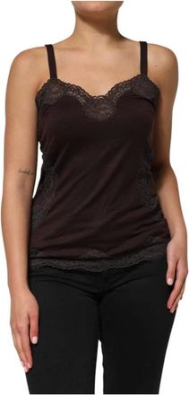 Dolce & Gabbana Femme, Tops, Brun, Taille: 44 FR Polo textur&eacute; en maille