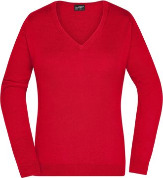 James & Nicholson Damen V-Pullover - Leichter Strickpullover in hochwertiger Ausf&uuml;hrung | Farbe: red | Gr&ouml;sse: XXL
