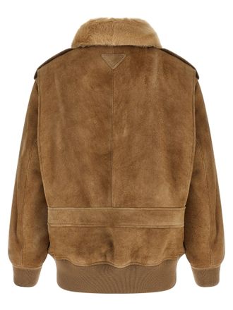 Prada Womens Beige Lamb Leather Bomber Clothing