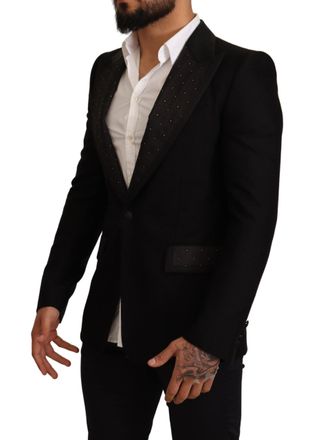 Dolce & Gabbana Mens Black Wool Slim Fit Coat Blazer Jacket Clothing