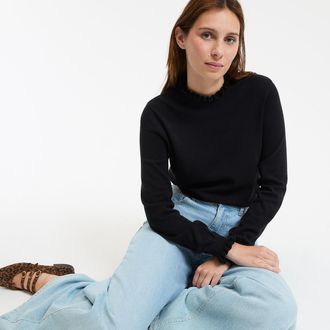 La Redoute Collections Pull Col Montant Volant&eacute; Manches Longues En Coton