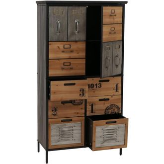 Hhg [NEUWERTIG] Apothekerkommode HHG-309, Schrank Highboard Schubladen, Vintage Shabby-Look 136x73x35cm, natur Metalloptik