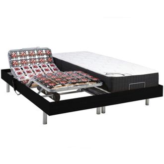 Vente-Unique Vente-unique - Lit &eacute;lectrique de relaxation tout plots + matelas ressorts ensach&eacute;s et m&eacute;moire forme - 2 x 80 x 200 cm - Noir - phanes de ysm&eacute;e