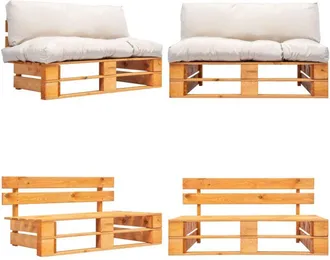 vidaXL Outdoor-Sofa Paletten mit Kissen in Sandfarben Kiefernholz - Gartensofa - Holz Sofa - Palettensofa - Gartenm&ouml;beln - Balkonm&ouml;bel - Home & Living