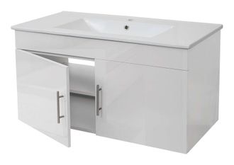 Hhg Waschbecken + Unterschrank HHG 241, Waschbecken Waschtisch, MVG-zertifiziert, hochglanz 90cm wei&szlig;