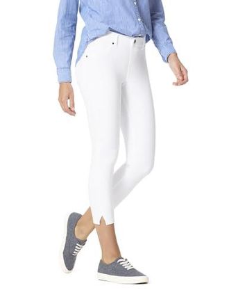 Hue Essential Leggings Capri en Denim pour Femme avec Poches et Fentes latérales, Pantalon Confortable à Enfiler, Blanc, 2X