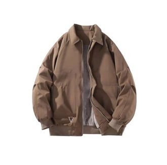 Generic Veste polaire &eacute;paisse pour homme, revers daffaires, fausse peau dagneau doubl&eacute;e, hauts de baseball, veste de loisirs pour hommes, marron, 3XL