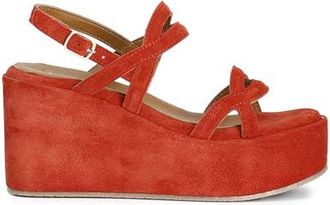 Caf&egrave;noir Sandales Compens&eacute;es En Daim &Agrave; Brides Crois&eacute;es, Pour Femme, Couleur Rouge, Taille 36