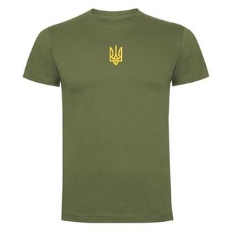 Generico T-shirt militaire vert avec bouclier ukrainien en jaune - 100% coton pour homme, vert, XXL