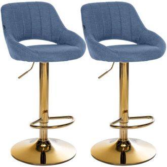 Clp Lot de 2 tabourets de bar Milet en tissu Bleu m&eacute;tal or