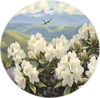 Generic Paysage Floral Montagne, Tapis Rond Doux Mince, Tapis d&eacute;coratif et Lavable, orchid&eacute;e Lavanblanc pour Chambre et Salon &agrave; Poils Ras 120x120cm