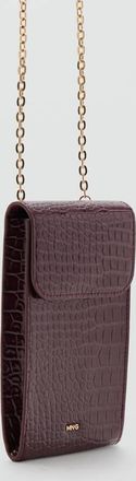 Mango Housse t&eacute;l&eacute;phone portable effet croco brillant bordeaux - Femme - Taille unique - MANGO