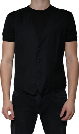 Dolce & Gabbana Mens Black Wool Waistcoat Dress Formal Vest Virgin Elastane