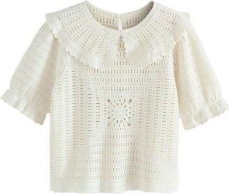Next T-Shirt Kurzarmoberteil mit Häkeldetail und Kragen (1-tlg)