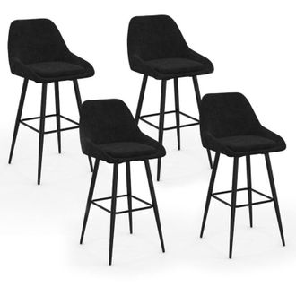 IDMarket Lot de 4 tabourets de bar THALYA en velours noir avec demi-accoudoirs
