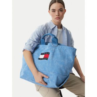 Tommy Jeans Handtasche Tommy Jeans Wavy Flag Canvas Tote Bag AW0AW18466 Blau