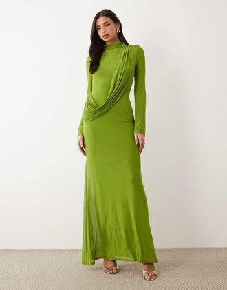 Asos Robe longue &agrave; manches longues avec corsage drap&eacute; - Vert