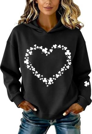 Generic HUIFUAO Sweat &agrave; capuche pour la Saint-Patrick pour femme - Imprim&eacute; tr&egrave;fle amusant - Motif coeur - Costume irlandais de la St Paddys - Vert - Chemises 