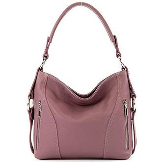 modamoda.de T202 - Sac à bandoulière/poignée italienne pour femme en cuir, Couleur:altrosa