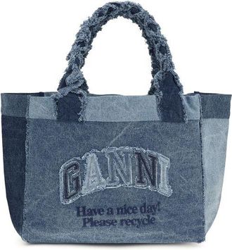 Ganni Blaue Baumwoll-Schultertasche