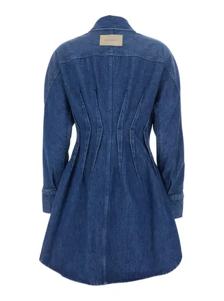 Givenchy Womens Dress With Pointed Collar, Blue Denim Cotton