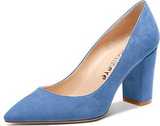 Castamere Femmes Mi Bloc Chunky Talon Heel Pointu Bout Slip-on Bureau Escarpins Mariage Dress Cute Classique Chaussures Bleu Suède 2 37 EU