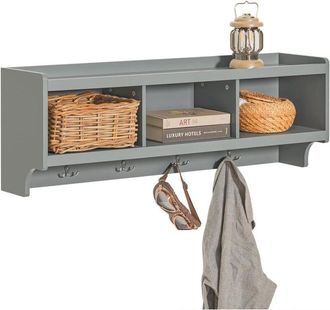 SoBuy FHK28-HG Porte Manteau Mural, Étagère de Rangement, Meuble Entrée, Vestiaire avec 3 Compartiments et 4 Crochets Doubles, 100x25x35 cm, Gris - Sobuy