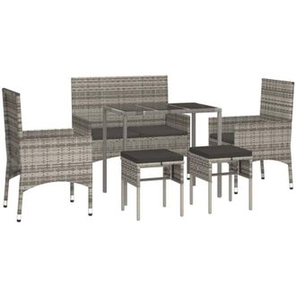 vidaXL 6-tlg. Garten-Lounge-Set mit Kissen Grau Poly Rattan - Vidaxl