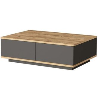 Vente-Unique Vente-Unique - Table basse fixe 90 cm - 2 portes battantes - Panneau m&eacute;lamin&eacute; naturel clair et gris anthracite - Charge max 20 kg