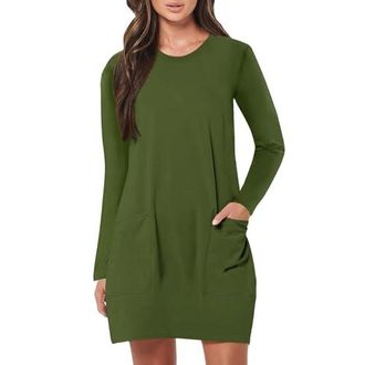 Generic Robe pull sexy pour femme - Mini robe &agrave; col rond - Manches longues - Robe dhiver avec poche - Robe festive - Mode ample - Robe pull d&eacute;contract&eacute;e, AG, 