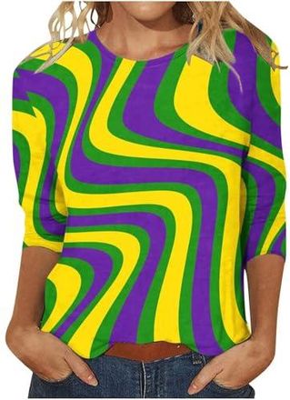 Generic Haut à manches 3/4 pour femme - Haut pour femme - Imprimé graphique - Col rond - Élégant et fin - Décontracté - Chemisier basique classique - Pour fes