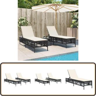 vidaXL vidaXL Sonnenliegen mit Auflagen 2 Stk. Schwarz Poly Rattan