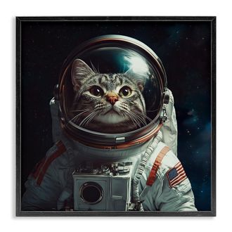 Stupell Industries Catstronaut Cat Astronaut Giclée-Kunst, gerahmt, Schwarz gerahmt, Design von Jim Baldwin, 61 x 61 cm