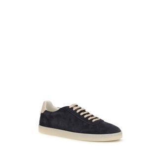 Brunello Cucinelli Mens Brown Calf Leather Bos Taurus Low Top Sneakers