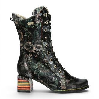 Laura Vita Laura Vita Goth Victorial Floral Schwarze Lederstiefel mit hoher Schn&uuml;rstiefel - Ibcano-15