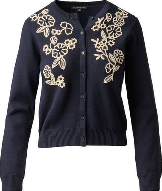 Adrianna Papell Strickjacke Floral Applique Sweater Strickjacke mit kontrastierenden Blumenstickereien