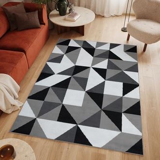 Tapiso Luxury Tapis Poils Ras Moderne Blanc Gris Noir G&eacute;om&eacute;trique Triangles Tapis Salon Chambre Adulte Salle &agrave; Manger Bureau Oeko-TEX R&eacute;sistant 140 x 200 cm
