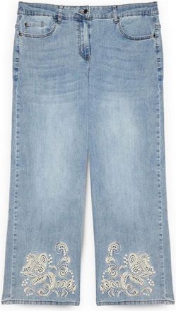 Fiorella Rubino Femme, Jeans, Bleu, Taille: 54 FR Jean Cropped avec Broderie Florale