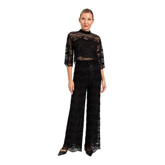 Twinset Macram&eacute;-Spitzenhose mit weitem Bein - - Trousers - Damen - Schwarzk - S