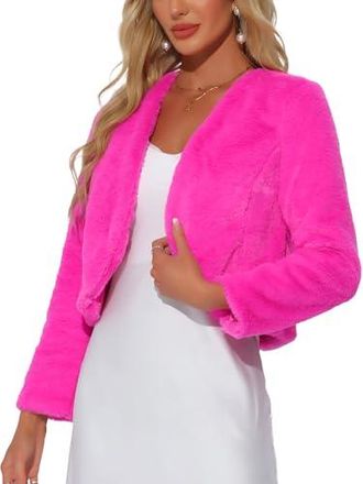 Allegra K Veste courte pour Femme en fausse fourrure à manches longues ouvert devant boléro dhiver manteau Rose Vif XL
