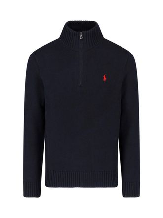 Polo Ralph Lauren Schwarzer Baumwoll-Rei&szlig;verschluss-Pullover