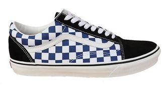 Vans Baskets Old Skool pour homme - Noir, bleu, blanc - &Agrave; carreaux - Cuir et textile, noir/bleu, 44.5 EU