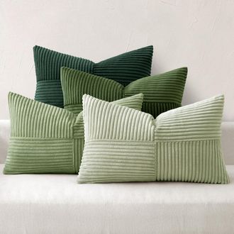 Miulee 4er Set Kissenbezug 30x50 cm Kordsamt Sofakissen Weihnachten Patchwork Grün Serie Dekokissenhülle Zierkissenbezüge Rechteckig Zierkissen für Sofa Wohn