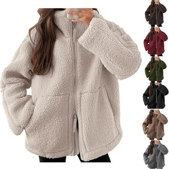 Generic Veste polaire pour femme - Veste chaude &agrave; manches longues avec fermeture &eacute;clair int&eacute;grale - Veste polaire Sherpa l&eacute;g&egrave;re et confortable sans capuche - 