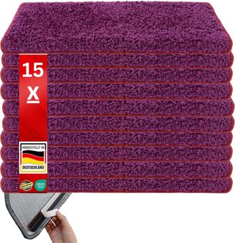 Floordirekt Shaggy-Stufenmatten Barcelona - 15er Set - Treppenmatten in 16 Farben, Strapazierfähig & pflegeleicht, Stufenteppich für Innen (Berry, Rechteckig 65 x