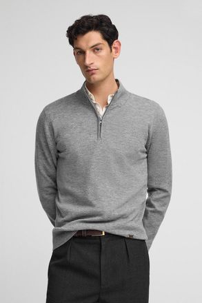 Polo Club Pullover grau meliert aus Merinowolle mit halbem Rei&szlig;verschluss