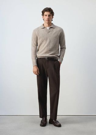 Mango Polo en jersey m&eacute;lange laine et alpaga beige - Homme - XXL - MANGO MAN