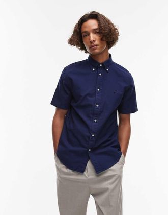 Tommy Hilfiger Kurz&auml;rmliges Oxford-Hemd in Marineblau