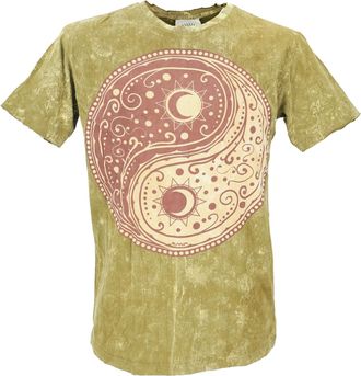 Guru Shop Mirror Herren T-Shirt, Yoga Shirt - Yin Yang/massala, Baumwolle, Size:XL